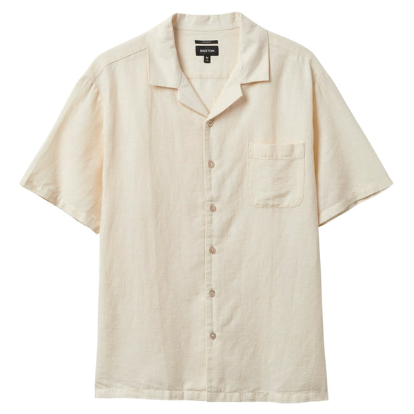 Brixton Bunker Linen Blend Short Sleeve Shirt - Whitecap | Free UK ...